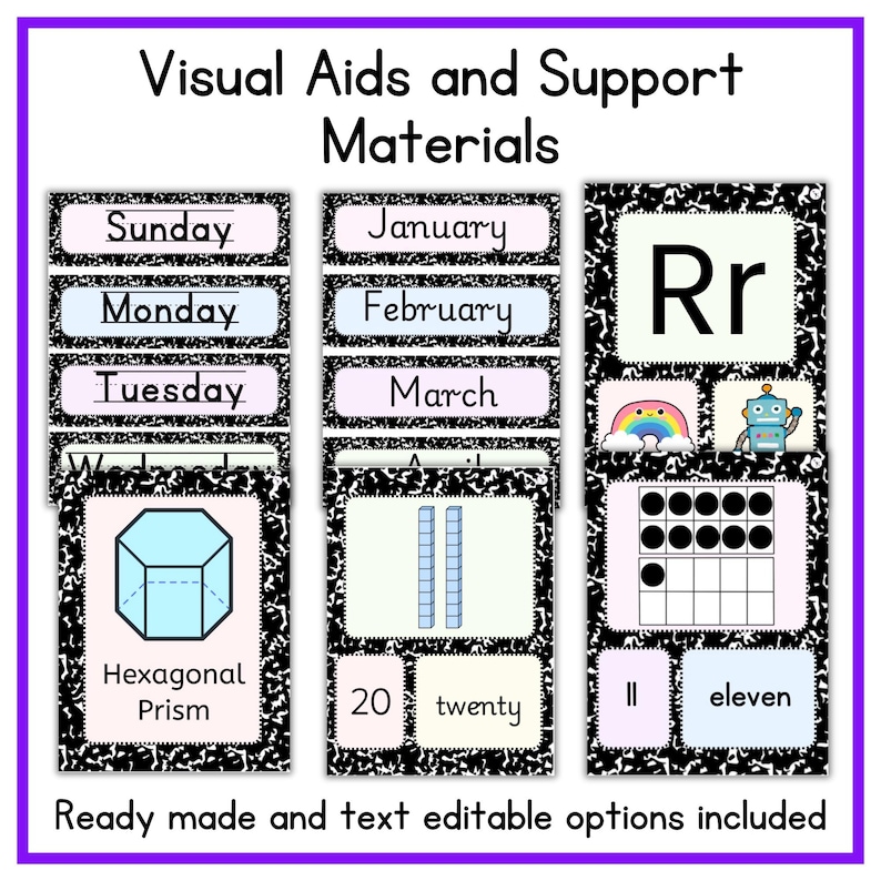 Composition Notebook Classroom Decor Bundle; Pastel Classroom Printable ...