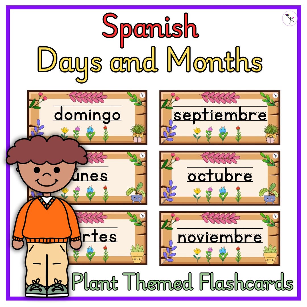 Spanish Days & Months Flashcards: Plant-themed Classroom Decor for ...