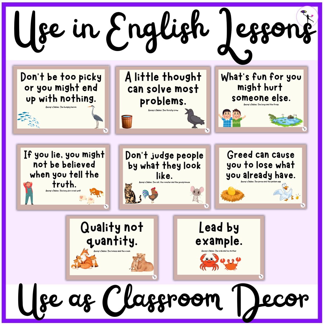 Aesop's Fables English Classroom Decor Printable Flashcards Story ...