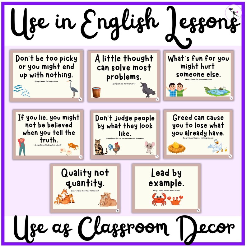 Aesop's Fables English Classroom Decor Printable Flashcards Story ...