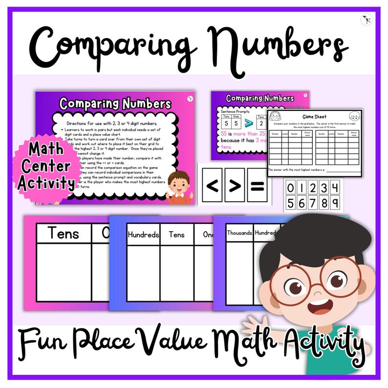 Elementary Place Value Math Game for Comparing Numbers - Printable for ...