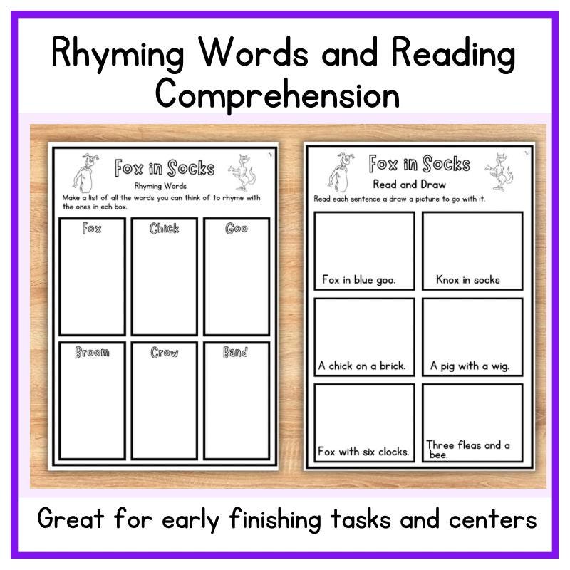 Fox in Socks Activities: Dr. Seuss Week Printable Worksheets for K-2nd ...