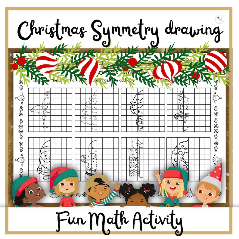 Festive Art Activity for Kids: Symmetry Christmas Coloring Worksheet - Etsy