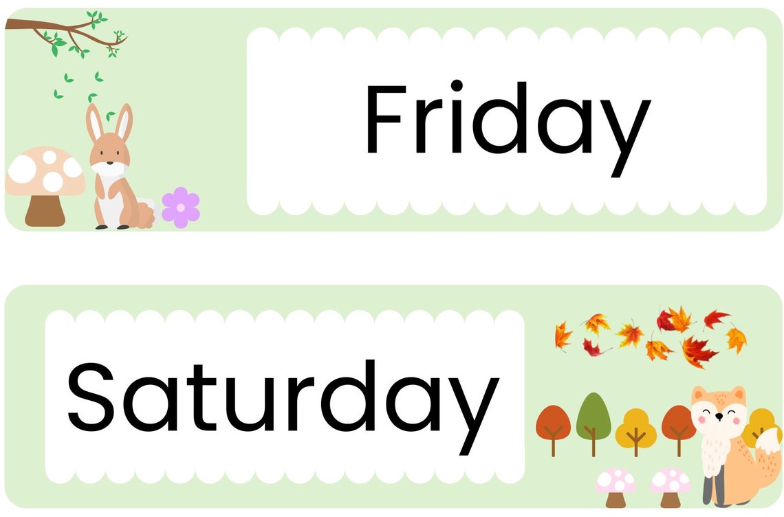 Days of the Week Display Cards - Etsy