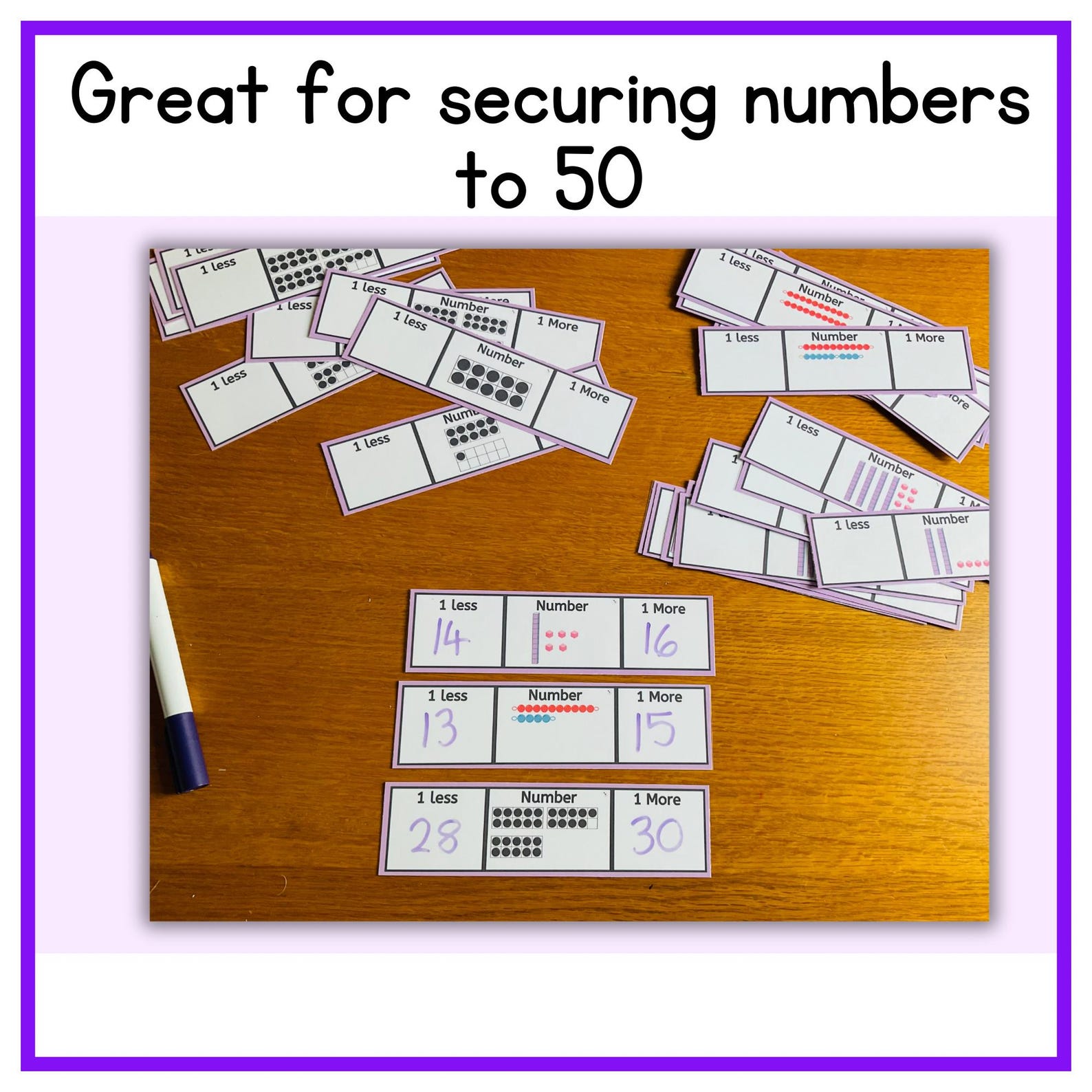 Elementary Math Activity Cards: More or Less Numbers 1-50 for Counting ...