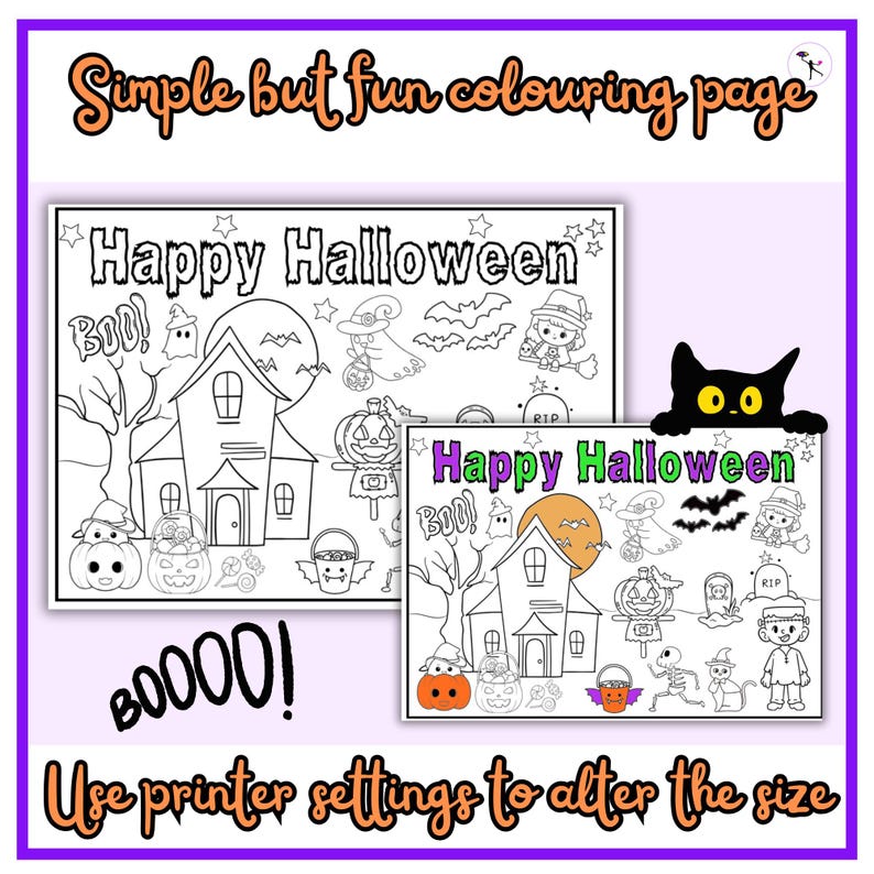 Halloween Coloring Page Spooky Kids Activity Placemat With Coloring and ...