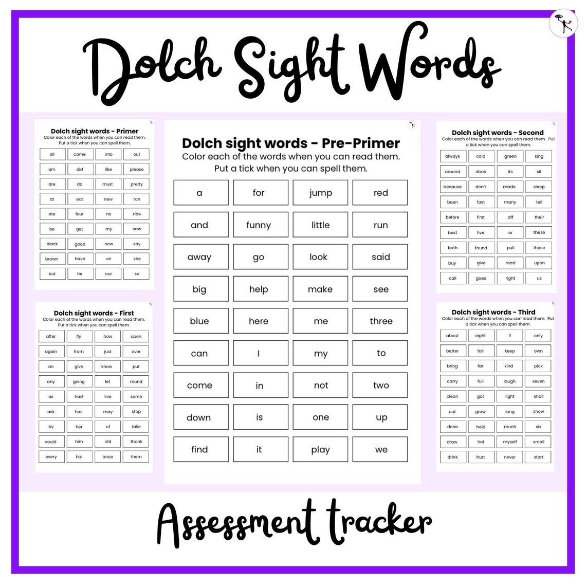 Dolch Sight Words Assessment: Printable High Frequency Reading Sheets ...