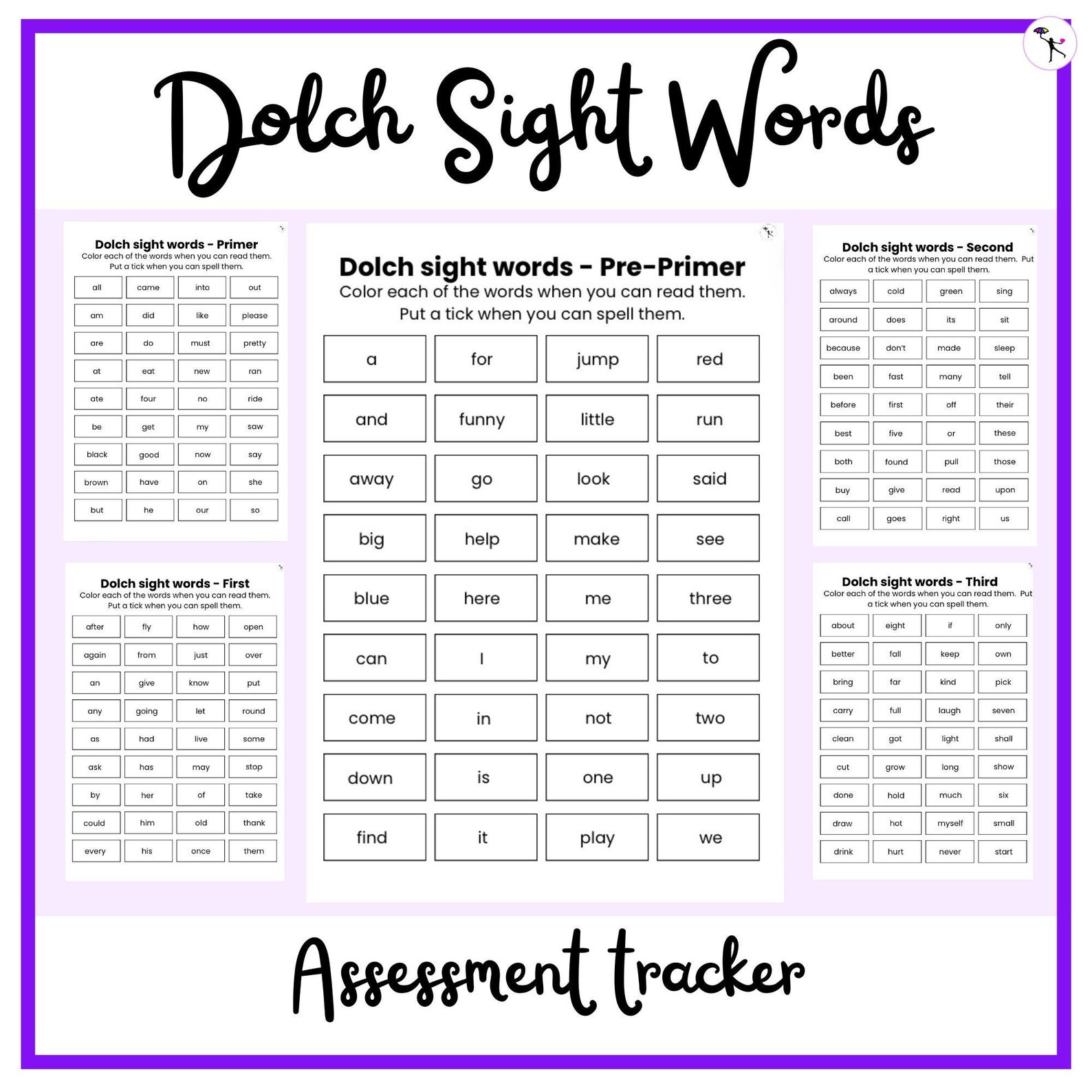 Dolch Sight Words Assessment: Printable High Frequency Reading Sheets ...