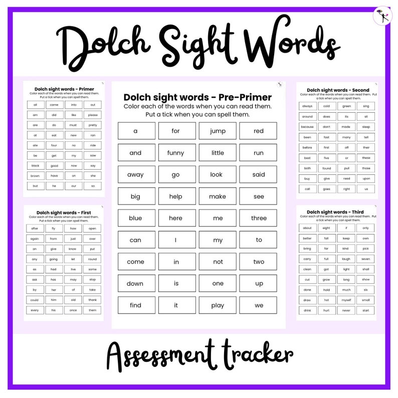 Dolch Sight Words Assessment: Printable High Frequency Reading Sheets ...