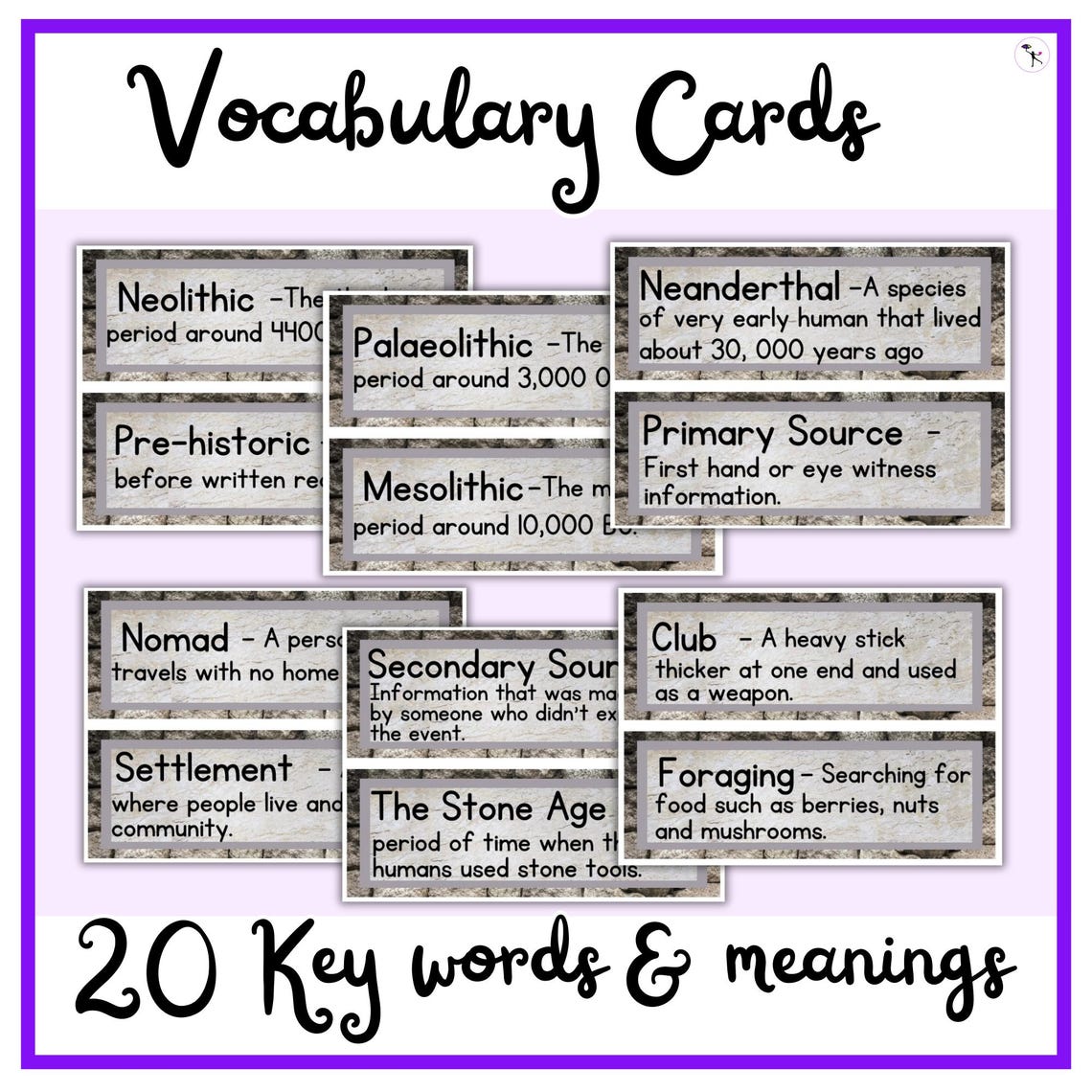 The Stone Age Vocabulary Printable Flashcards Bulletin Board ...