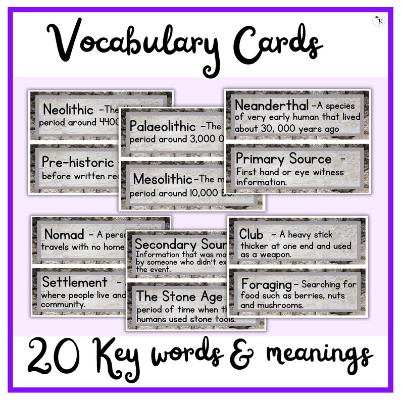 The Stone Age Vocabulary Printable Flashcards Bulletin Board ...