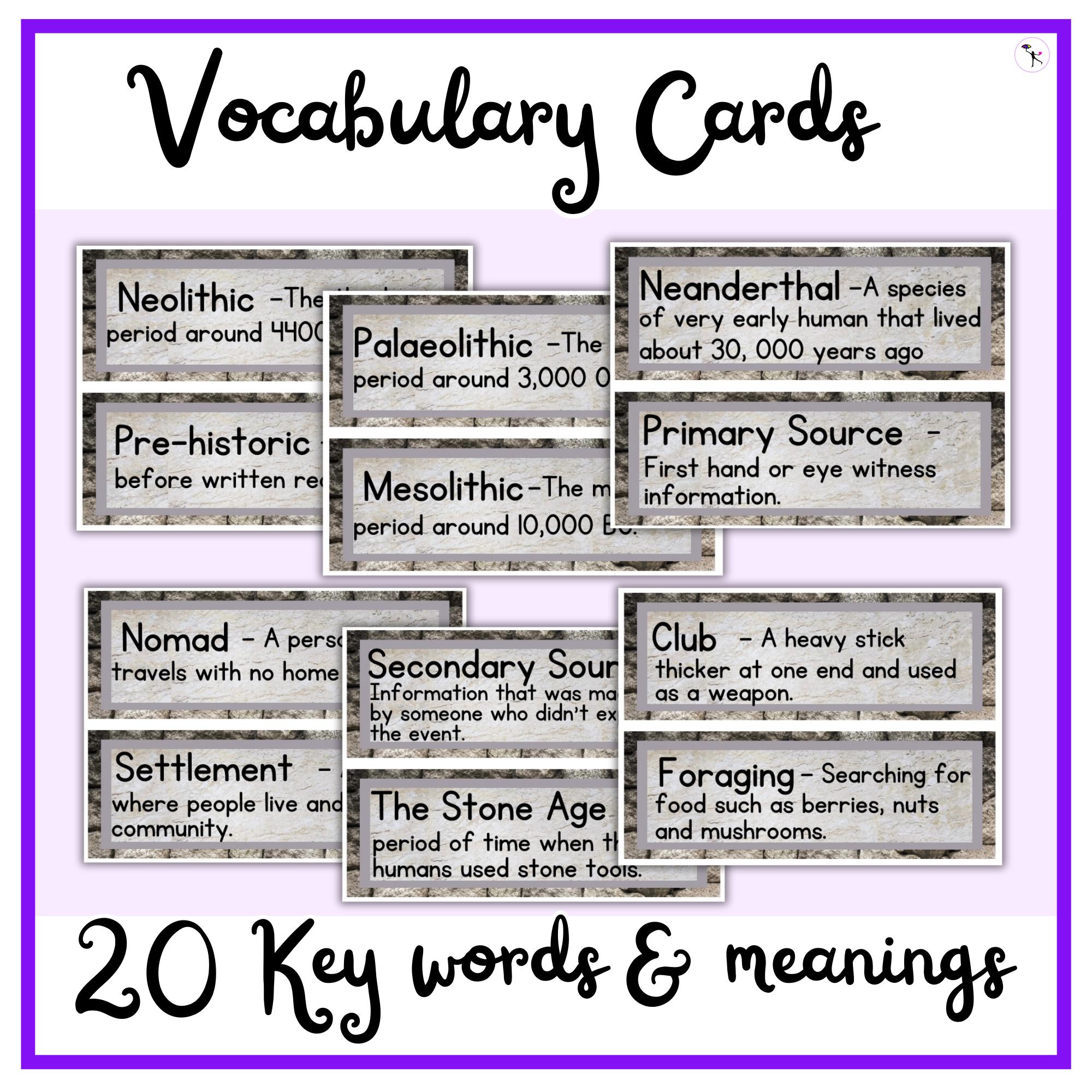 The Stone Age Vocabulary Printable Flashcards Bulletin Board ...