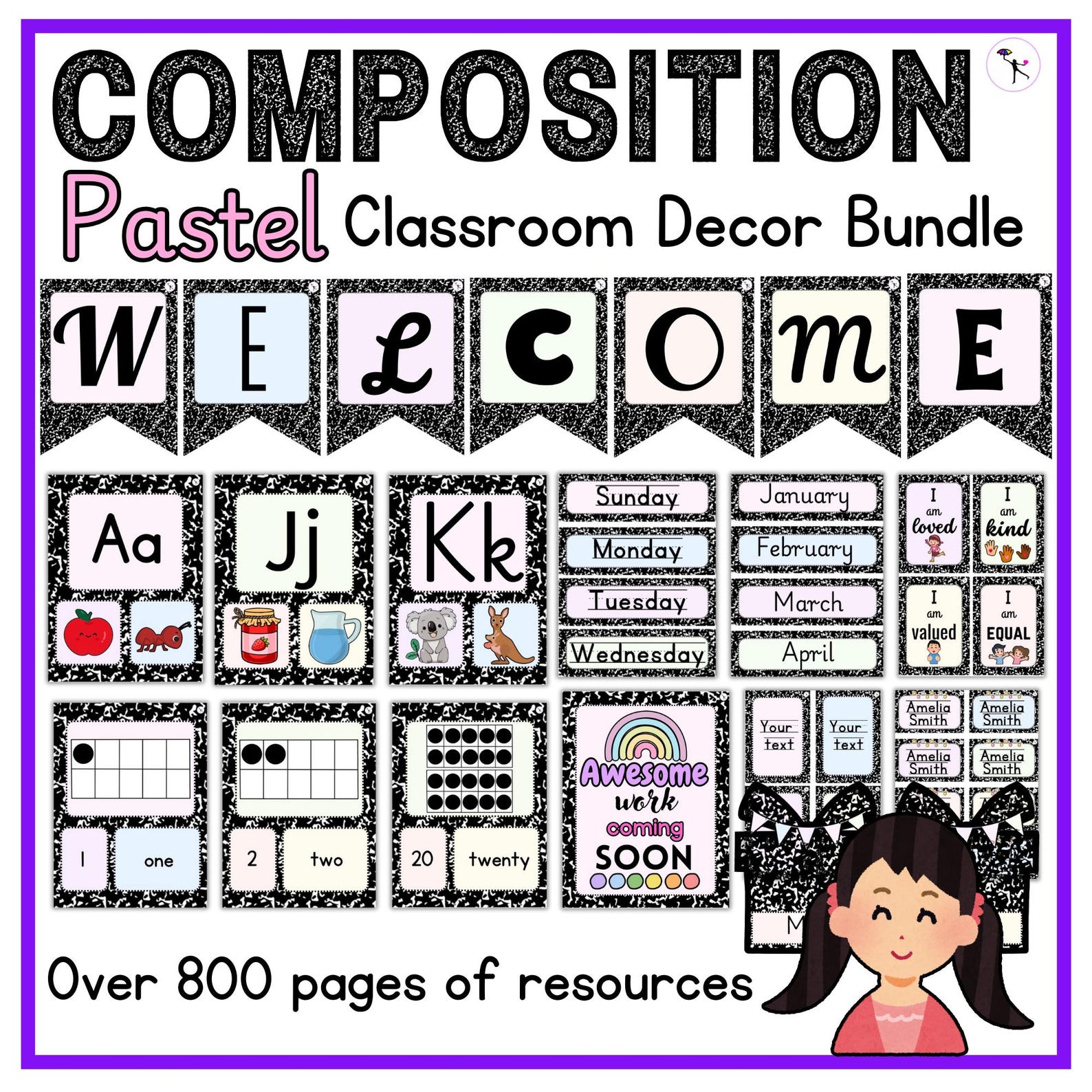 Composition Notebook Classroom Decor Bundle; Pastel Classroom Printable ...