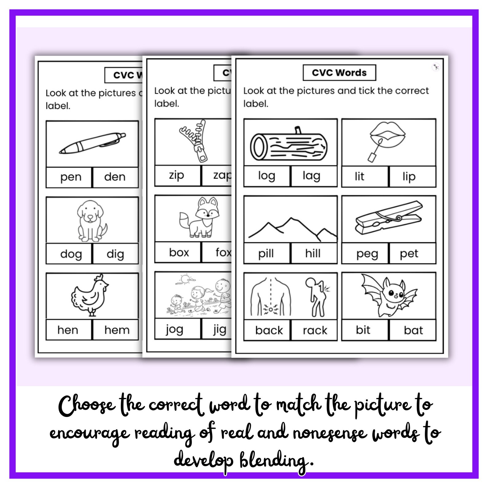 CVC Worksheets for Early Reading Skills: Educational Phonics Printables ...