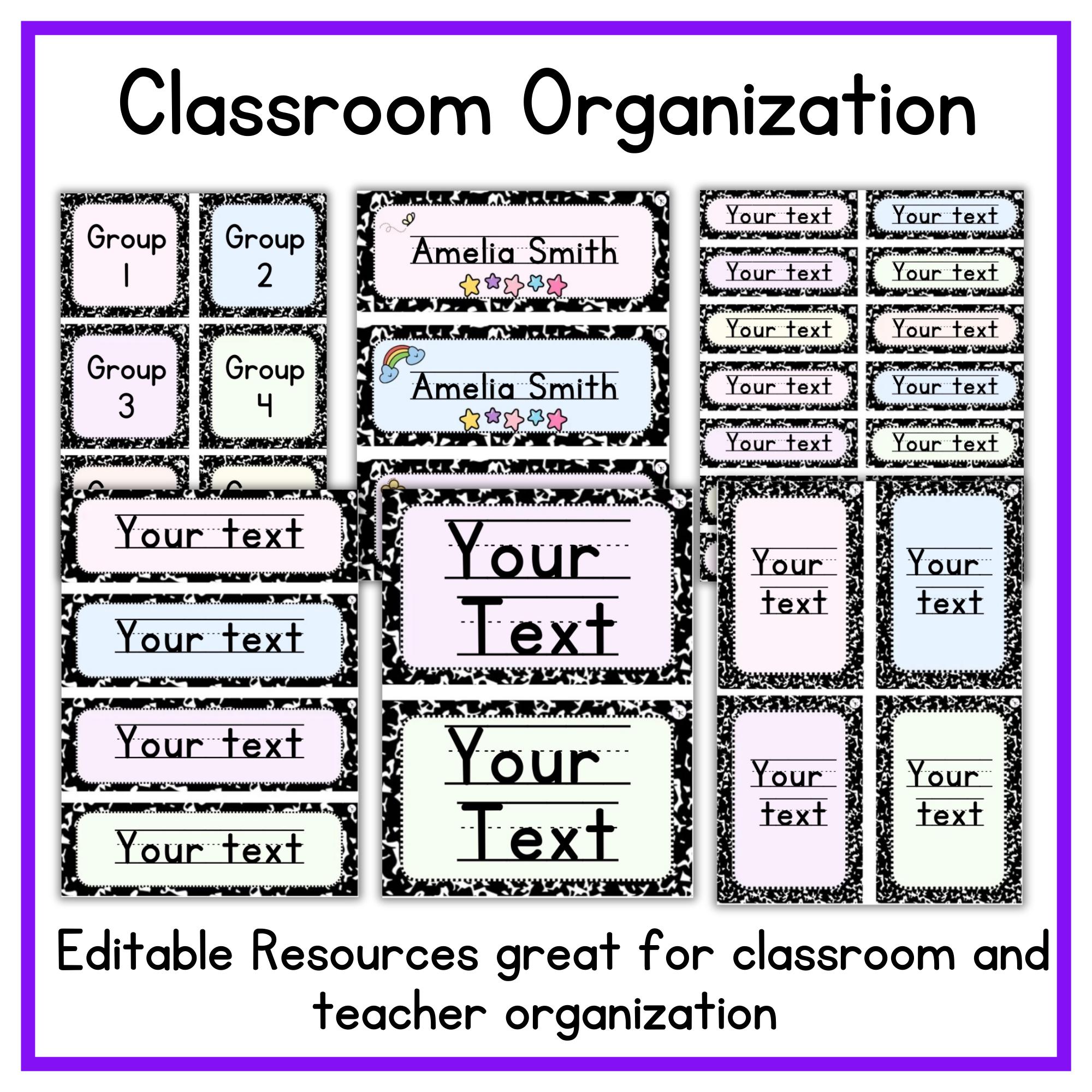 Composition Notebook Classroom Decor Bundle; Pastel Classroom Printable ...