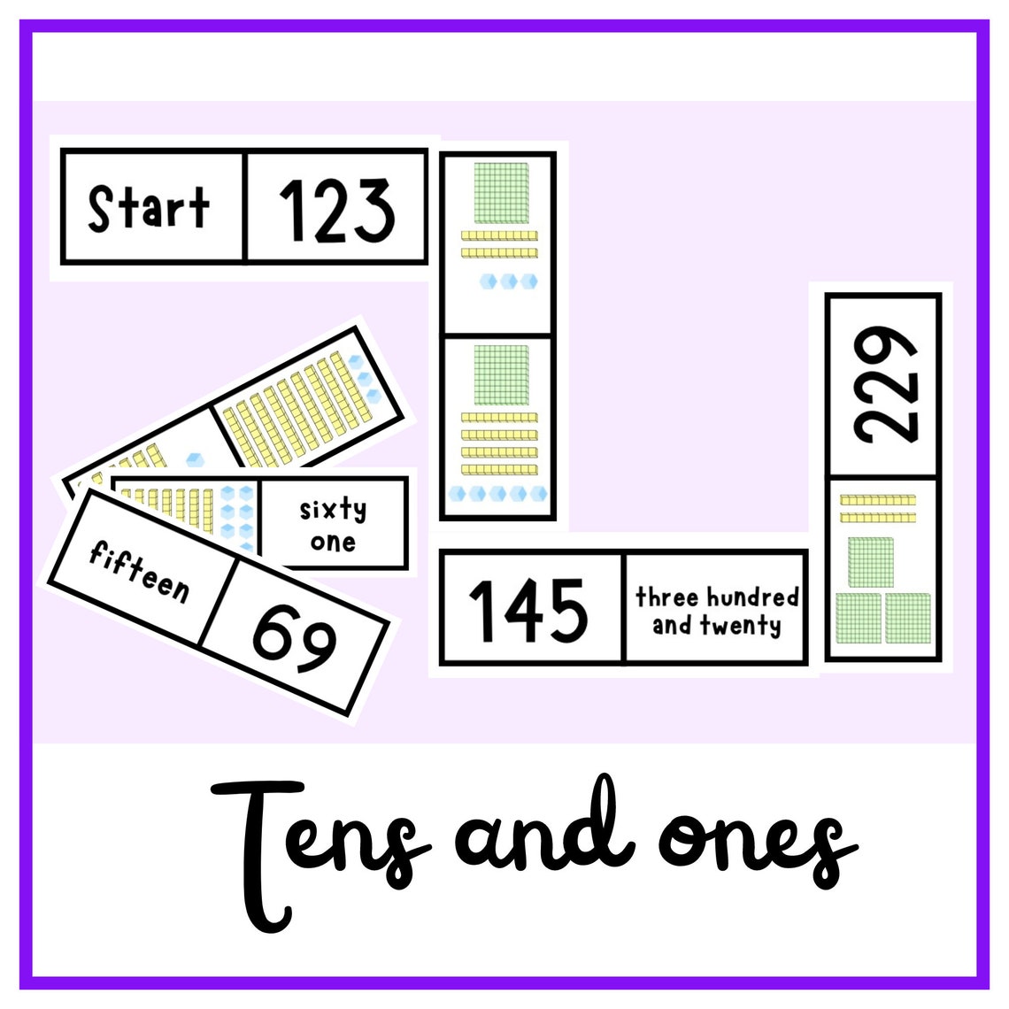 Math Manipulatives: Place Value Dominoes Educational Cards Montessori ...