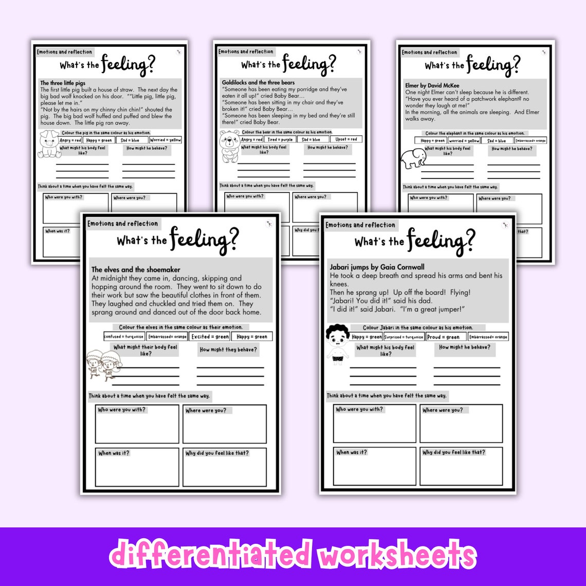 Emotions and Feelings Worksheets: Calm Corner Identifying Emotions Self ...