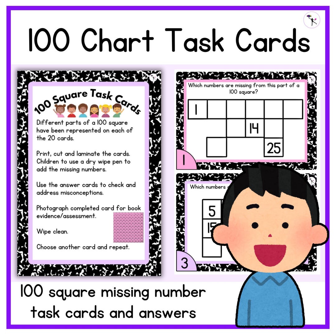 Printable Hundred Chart Math Puzzles: Task Cards With Missing Numbers ...