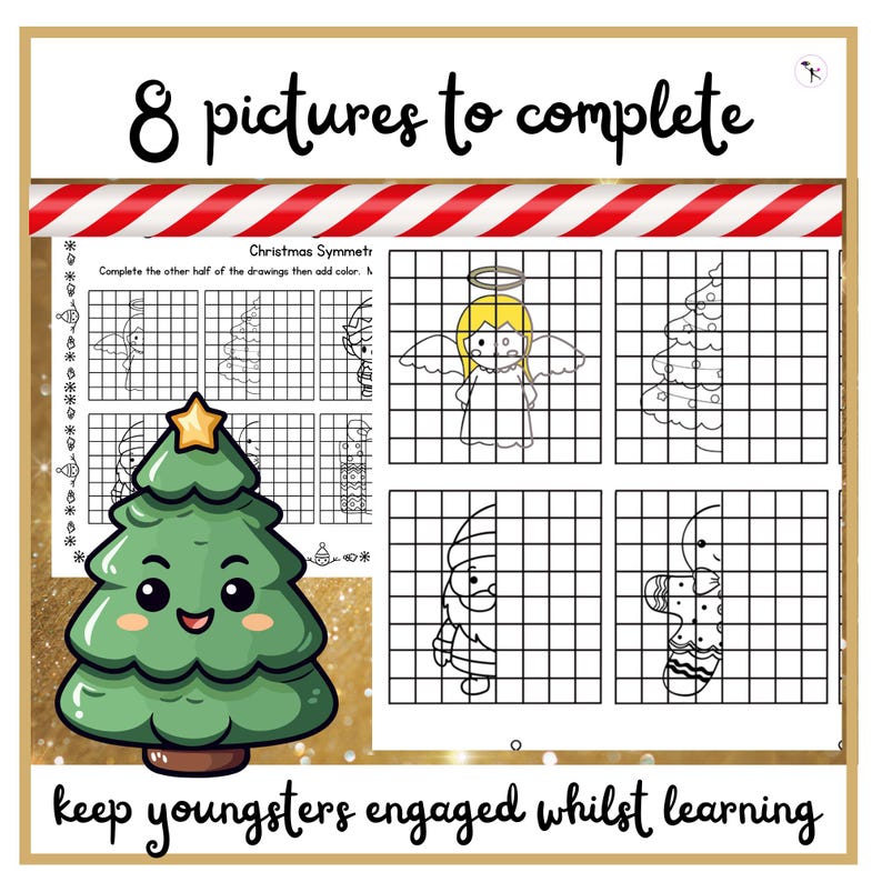 Festive Art Activity for Kids: Symmetry Christmas Coloring Worksheet - Etsy