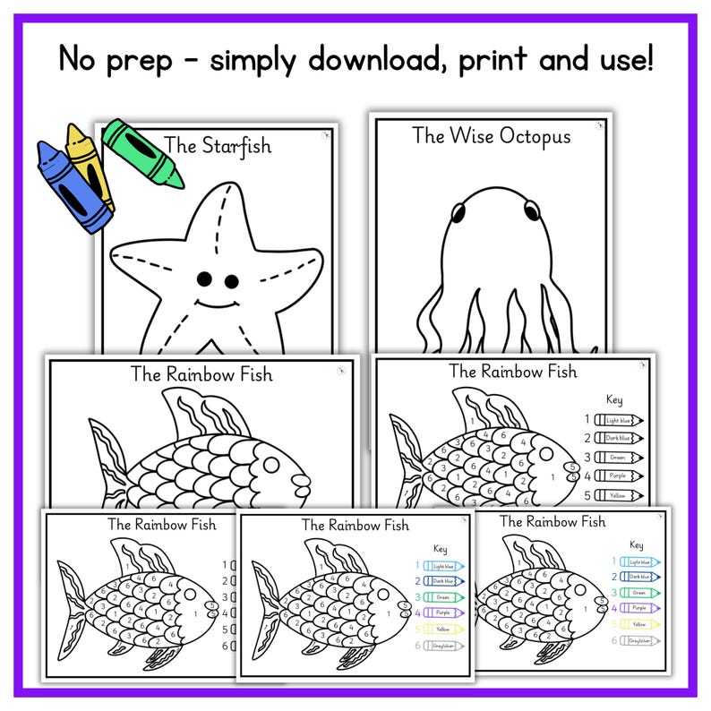 Rainbow Fish Number Coloring Page: Kindergarten and KS1 Storybook ...