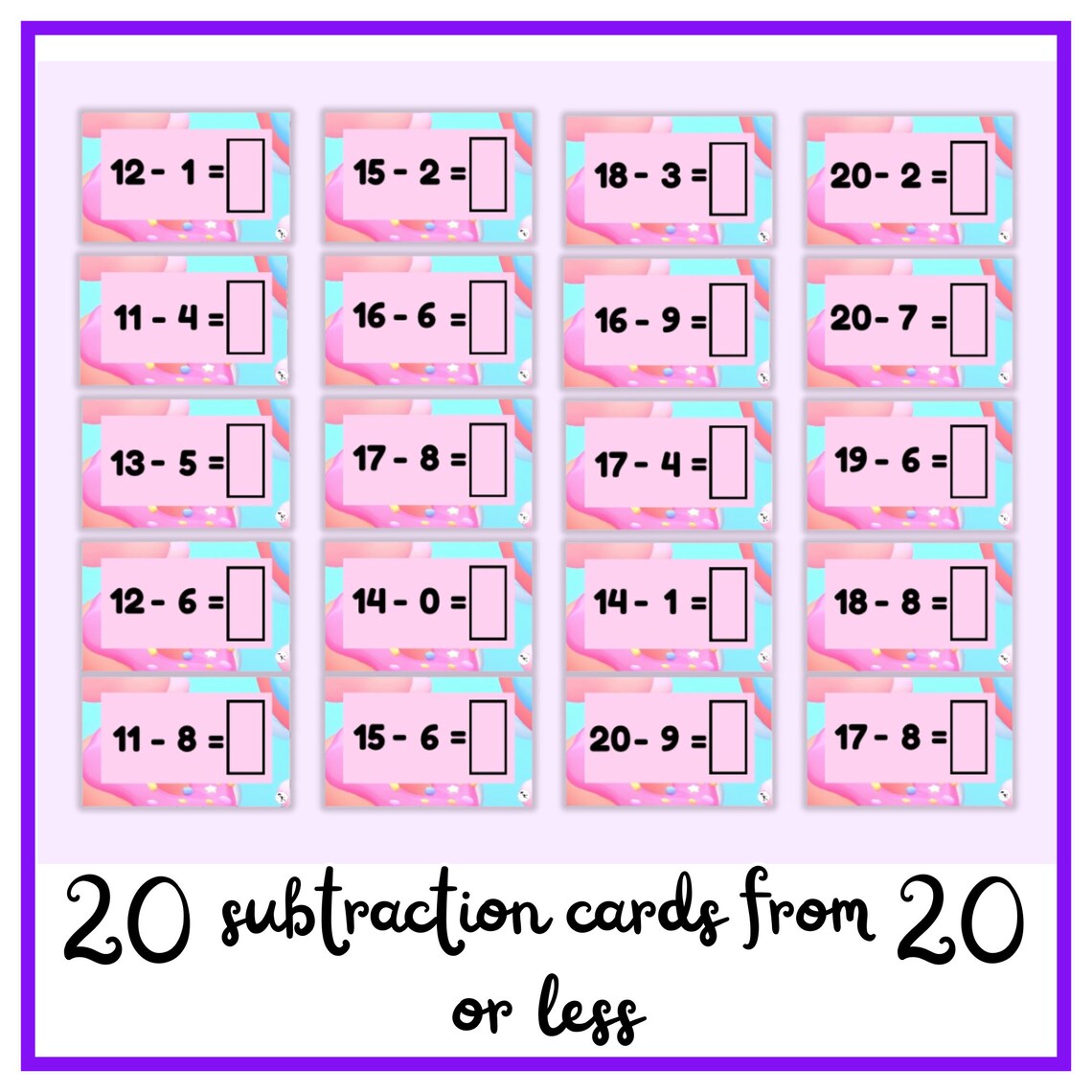 Addition and Subtraction Within 20 Task Cards: Printable Flashcards for ...