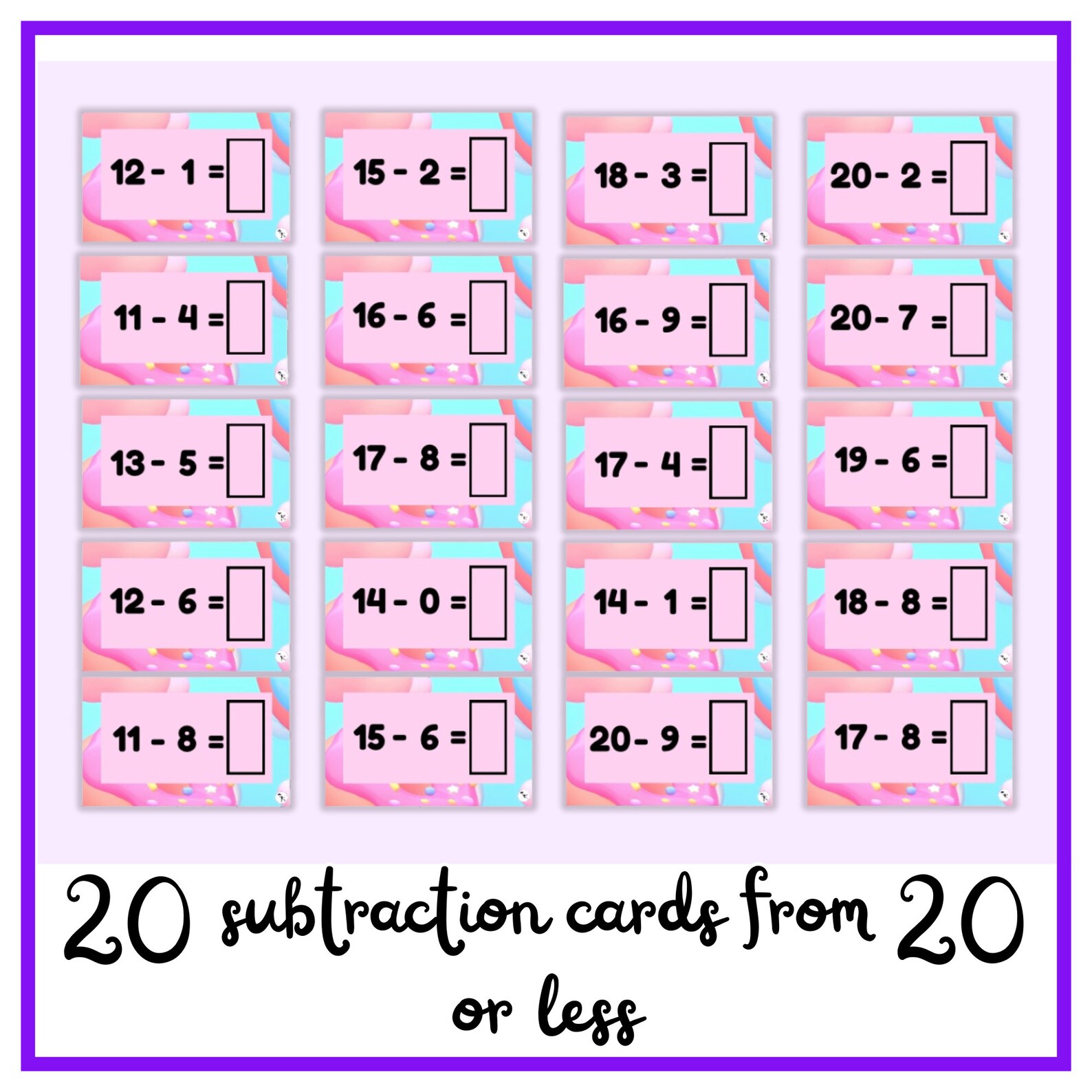 Addition and Subtraction Within 20 Task Cards: Printable Flashcards for ...