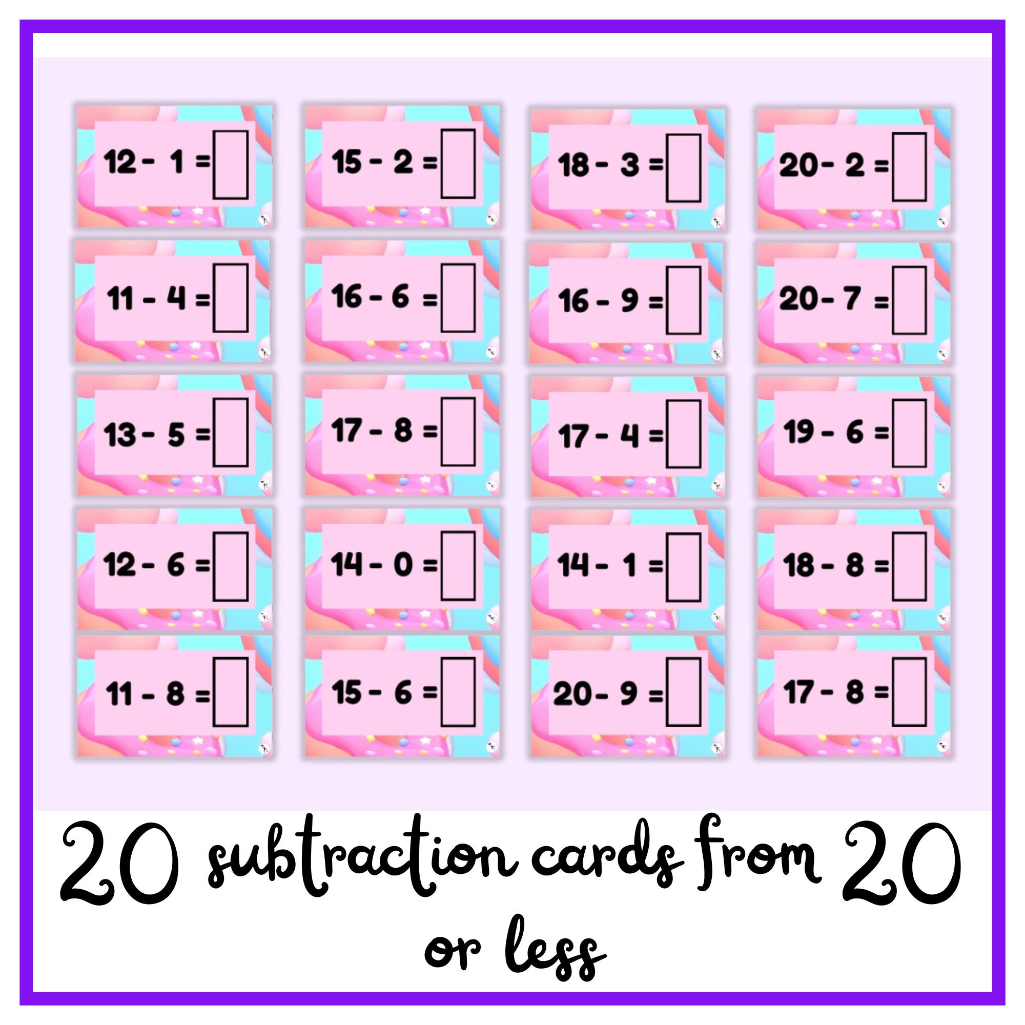 Addition and Subtraction Within 20 Task Cards: Printable Flashcards for ...