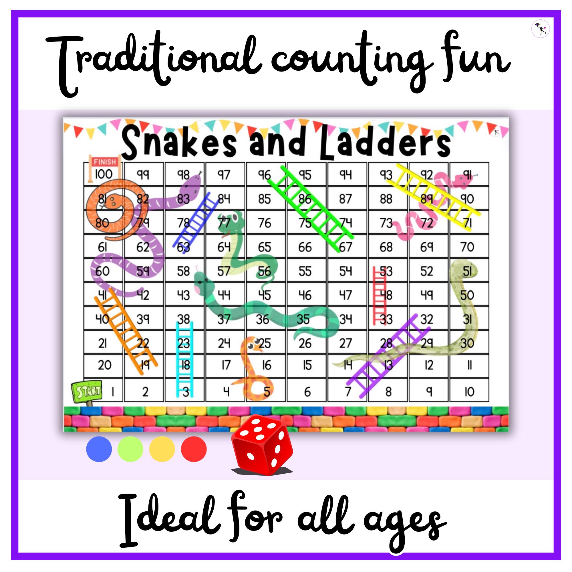 Educational Snakes and Ladders Math Game for Kids Count to 100 ...