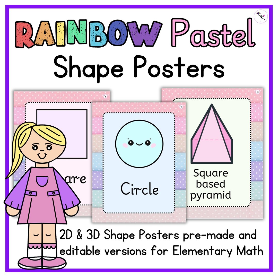 Editable Pastel Rainbow Geometry Posters: Elementary Math Learning for ...