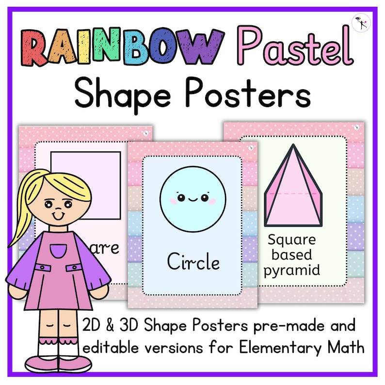Editable Pastel Rainbow Geometry Posters: Elementary Math Learning for ...