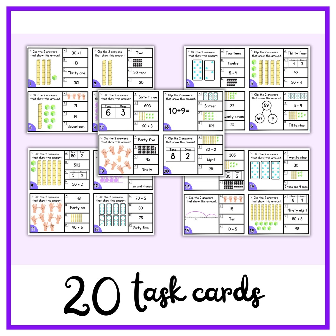 Place Value Activity: Printable Flashcards for Kids Math Center First ...