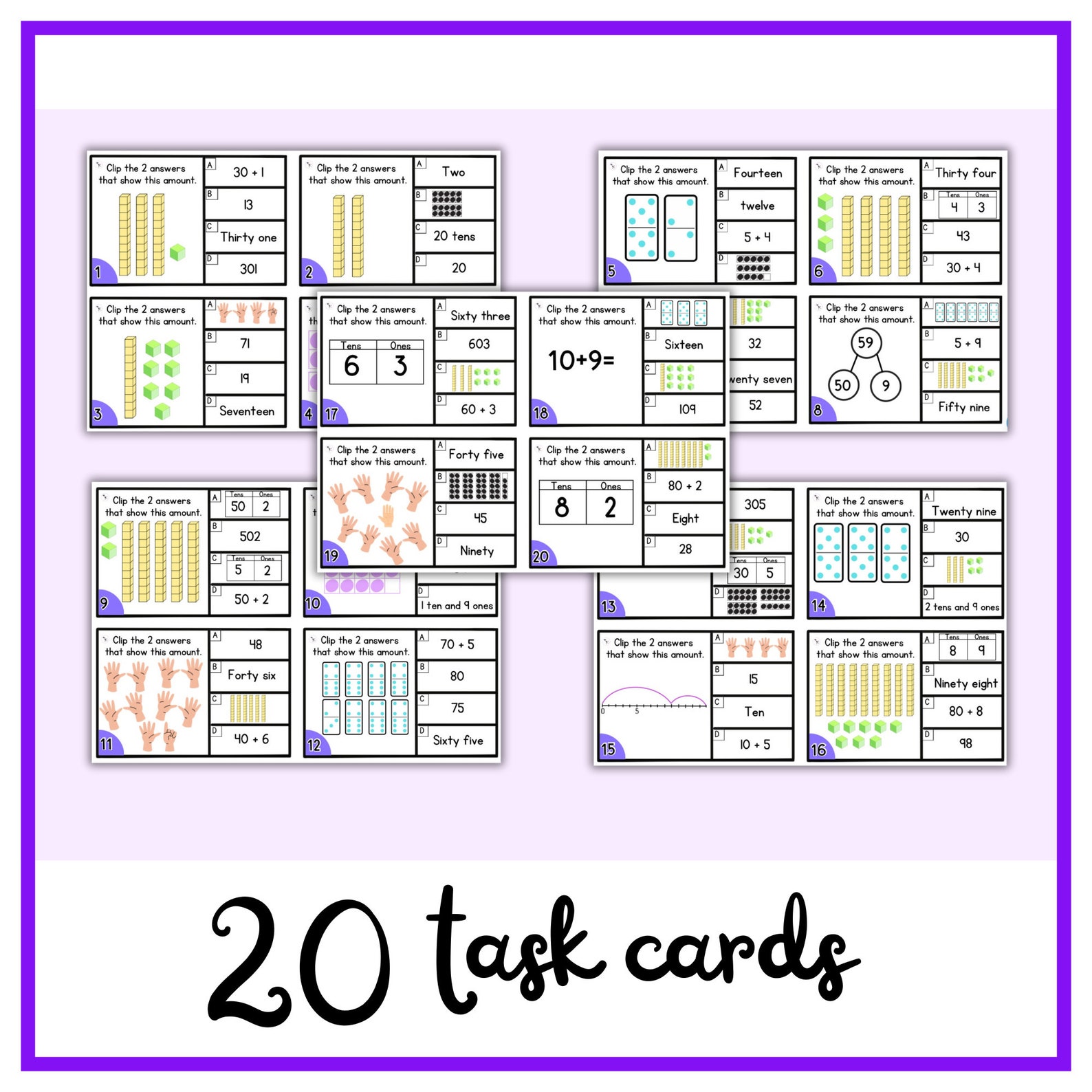 Place Value Activity: Printable Flashcards for Kids Math Center First ...