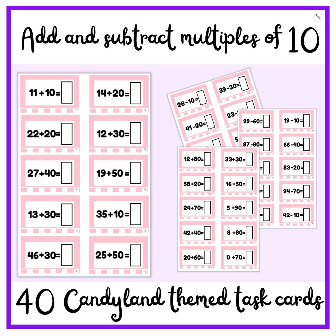 Printable Math Task Cards for Kids: Addition and Subtraction Multiples ...