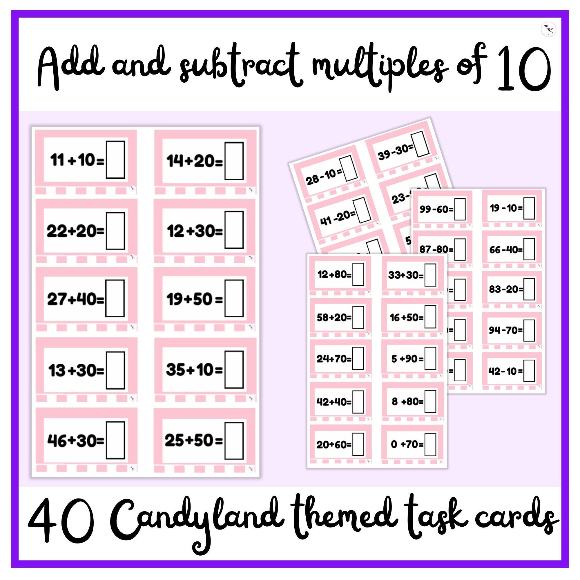 Printable Math Task Cards for Kids: Addition and Subtraction Multiples ...