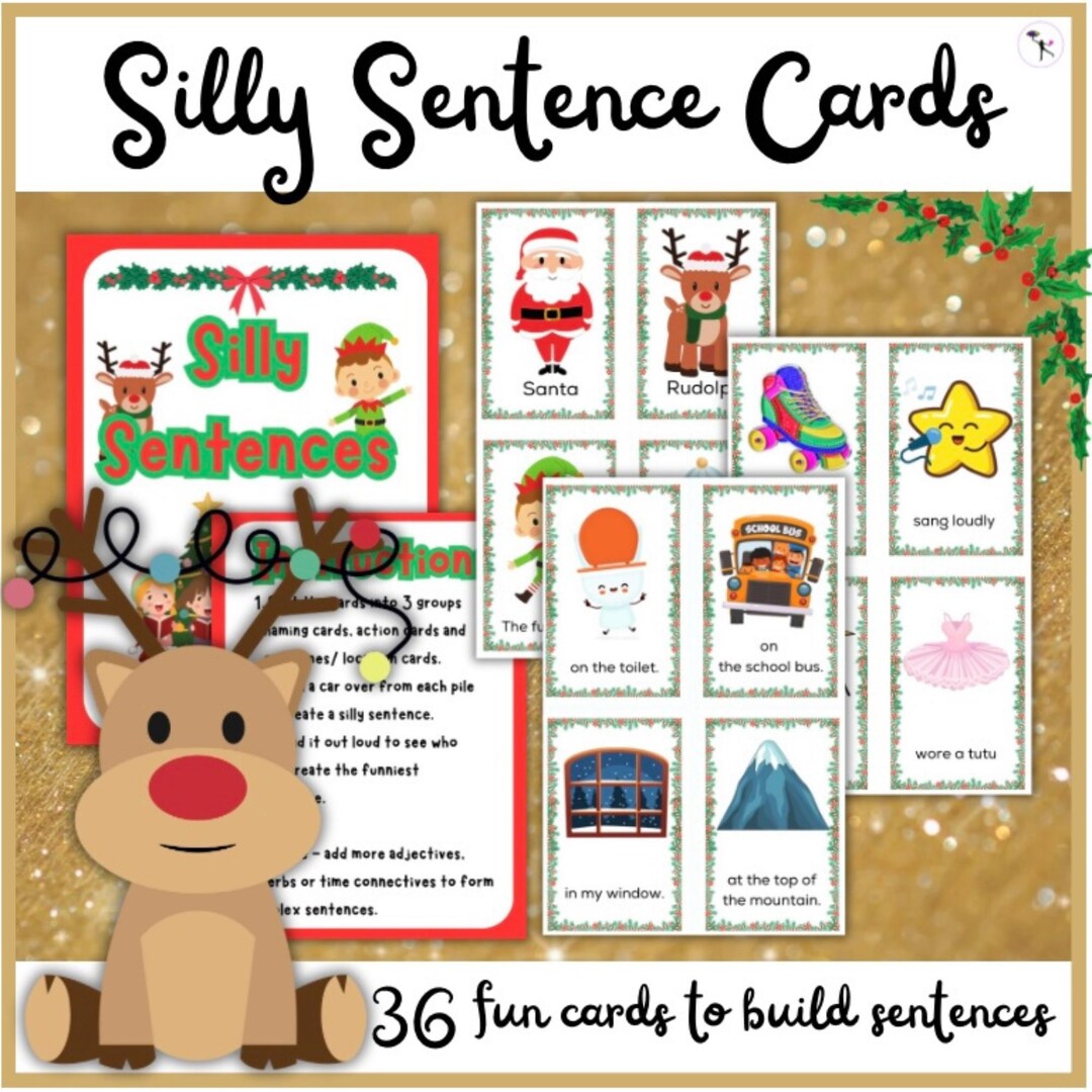 Christmas Themed Silly Sentence Cards for Kids Writing Activities - Etsy