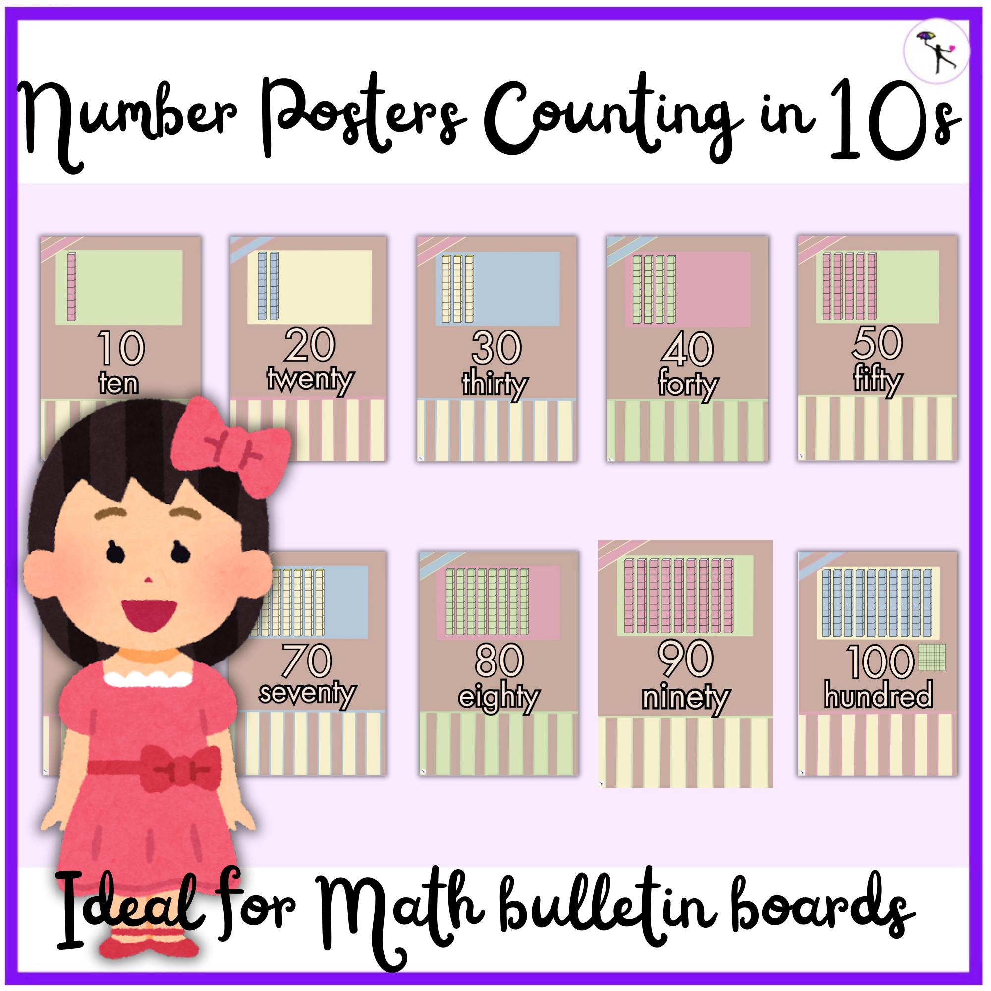Number Cards Counting in 10s: Printable Flashcards; Classroom Theme ...
