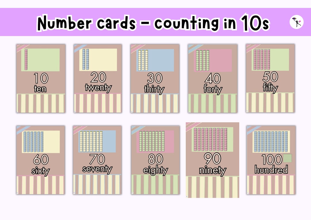 Number Cards Counting in 10s: Printable Flashcards Classroom Theme ...