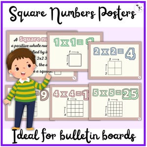 Square Numbers Math Display Cards, Multiplication Posters, Educational ...