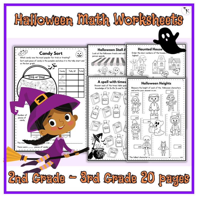 2nd Grade Halloween Math Worksheets No Prep Activities for Kids - Etsy