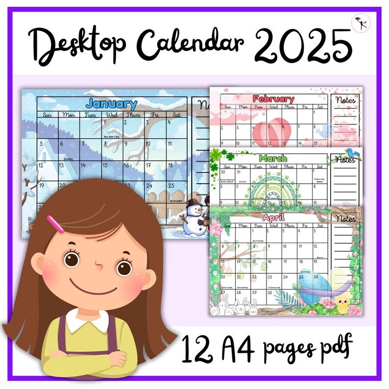 Printable Desktop Monthly Calendar 2025 - Etsy
