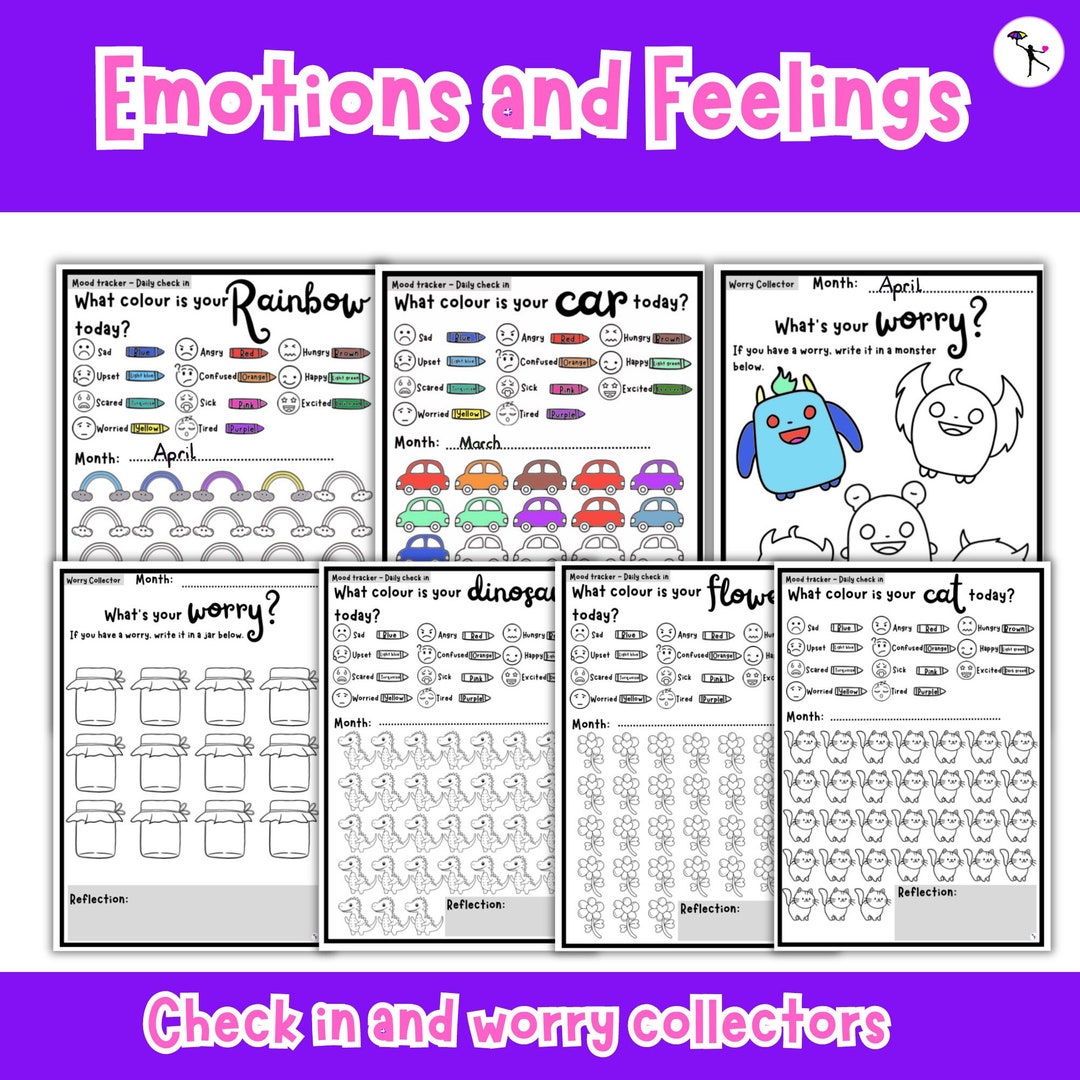 Emotions Worksheet for Kids: Mental Health Emotions Tracker Feelings ...