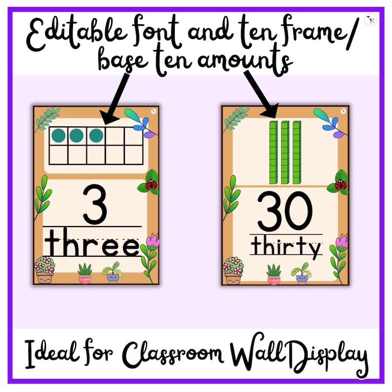 Number Posters 1-20 & 10-100 Printable Flashcards for Kids Plant ...