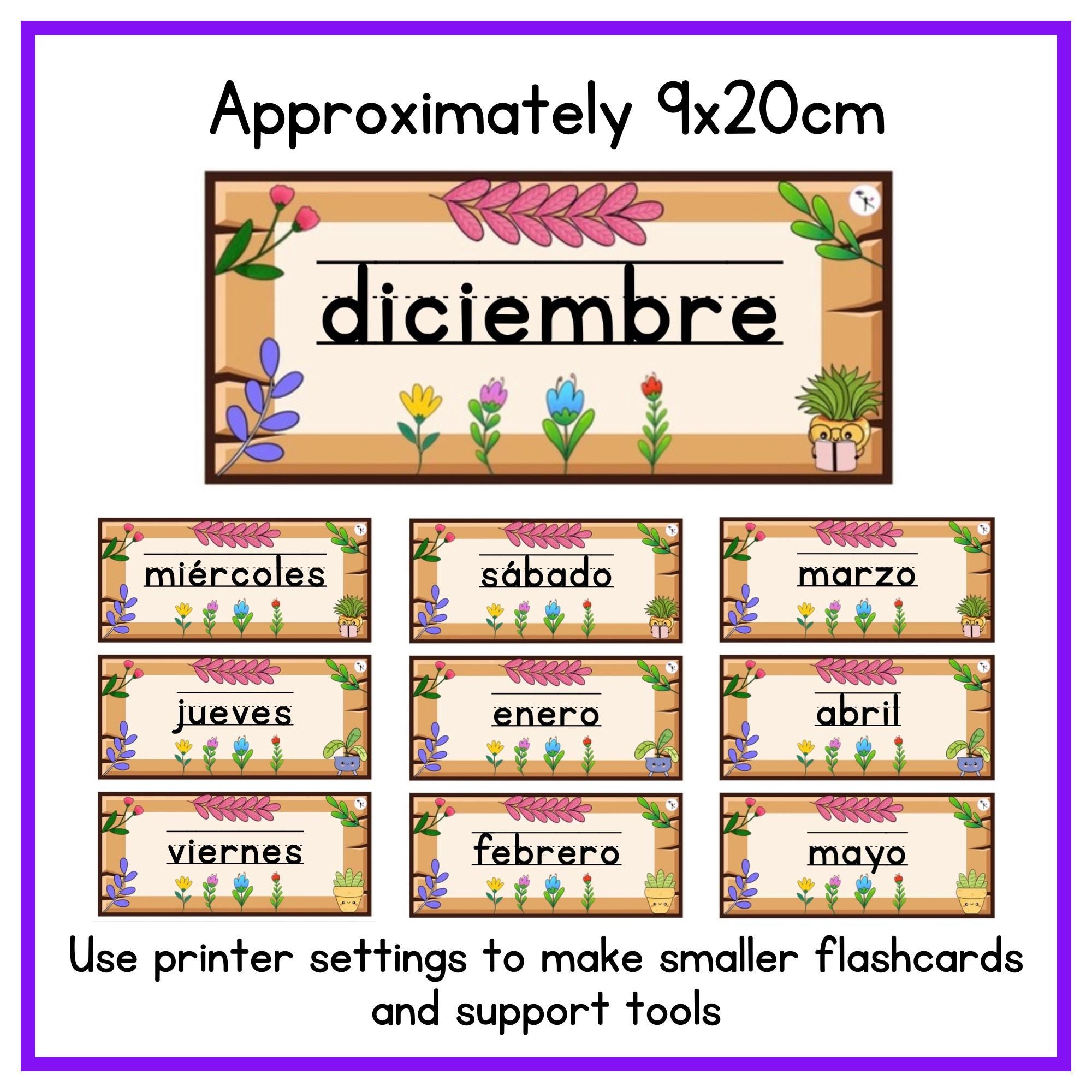 Spanish Days & Months Flashcards: Plant-themed Classroom Decor for ...