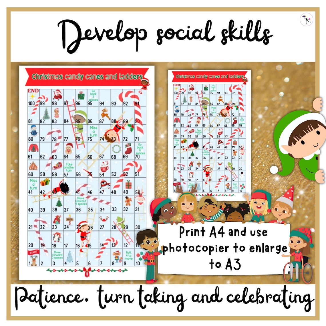 Festive Printable Snakes and Ladders Math Game for Kids - Etsy