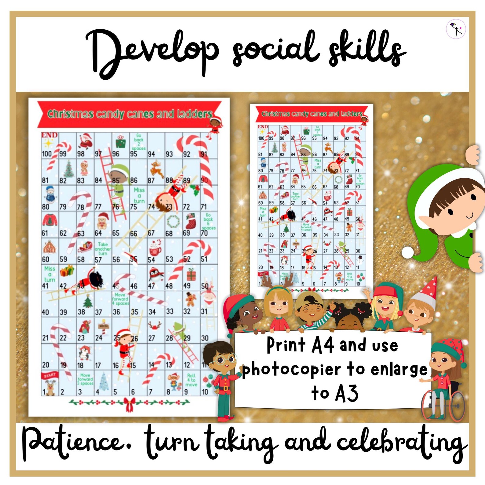 Festive Printable Snakes and Ladders Math Game for Kids - Etsy