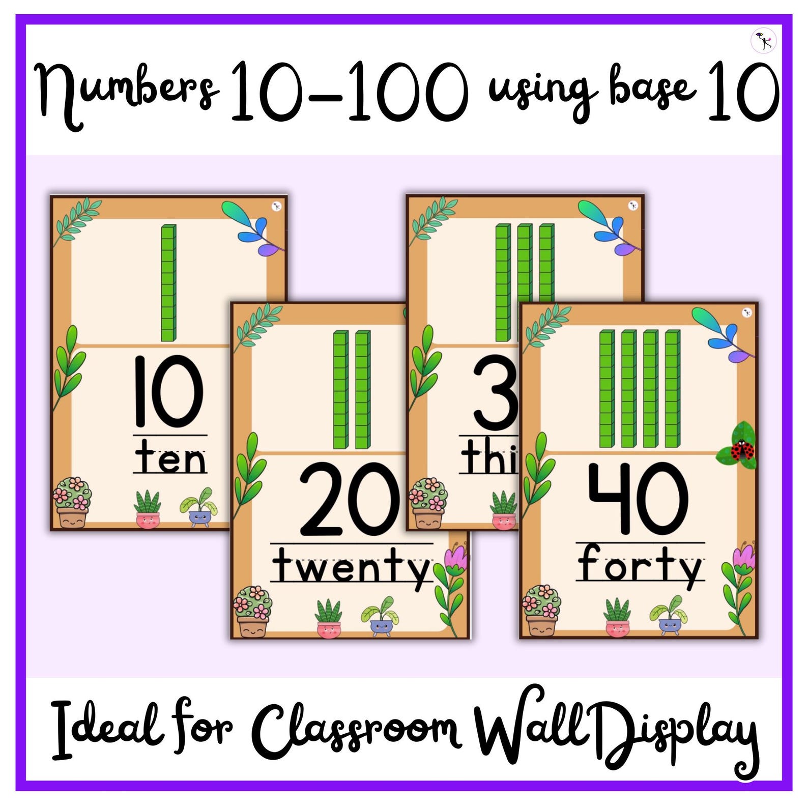 Number Posters 1-20 & 10-100 Printable Flashcards for Kids Plant ...
