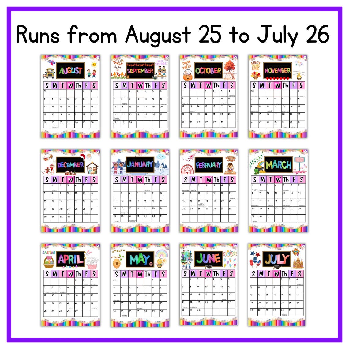 2025-2026 Academic Printable Calendar: Monthly Planner for Teachers ...