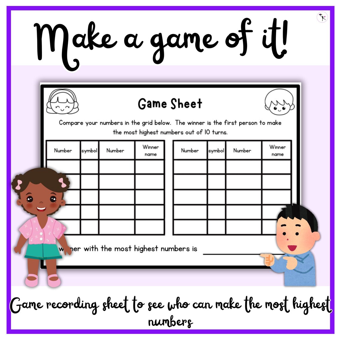 Elementary Place Value Math Game for Comparing Numbers - Printable for ...