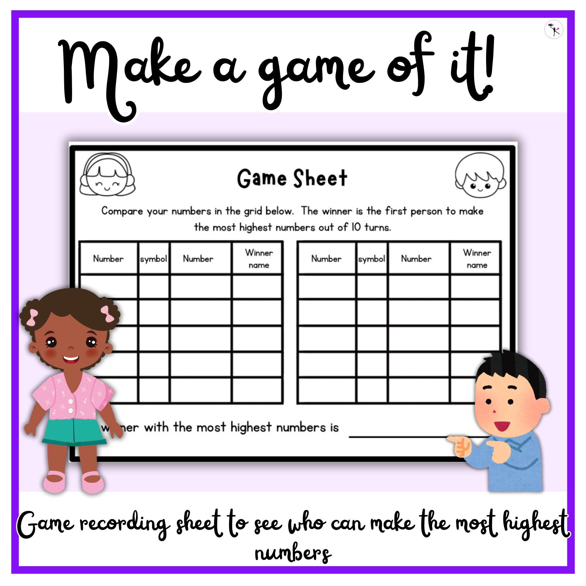 Elementary Place Value Math Game for Comparing Numbers - Printable for ...