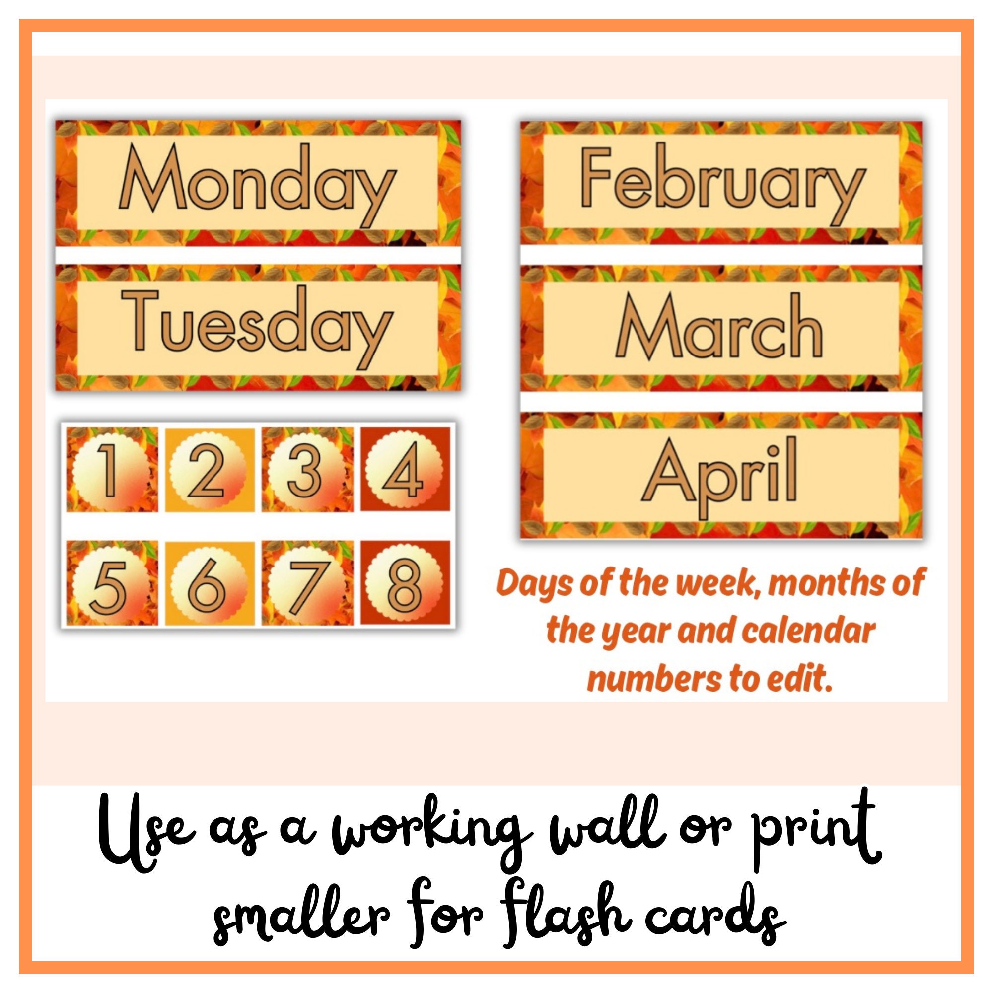 Fall Classroom Labels and Flash Cards for Kids With Bulletin Board ...